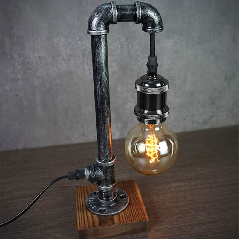 Classic Steampunk Table Lamp - Metal Pipe, Edison Bulb, and Solid Wood ...